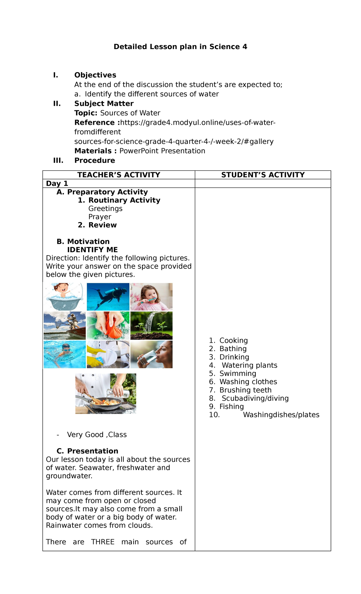DLP-Science - none - Detailed Lesson plan in Science 4 I. Objectives At ...