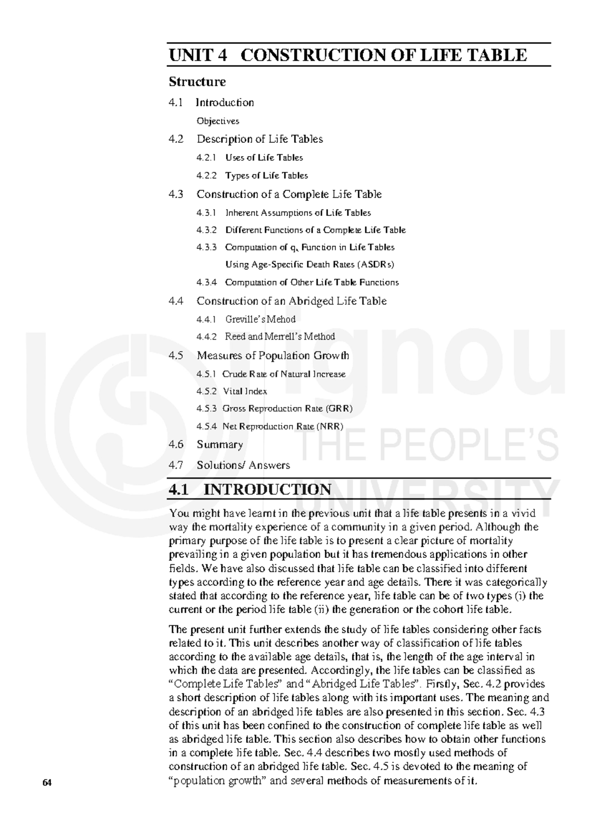 Unit 4 - Construction of Life Tables: Comprehensive Study Notes - Studocu