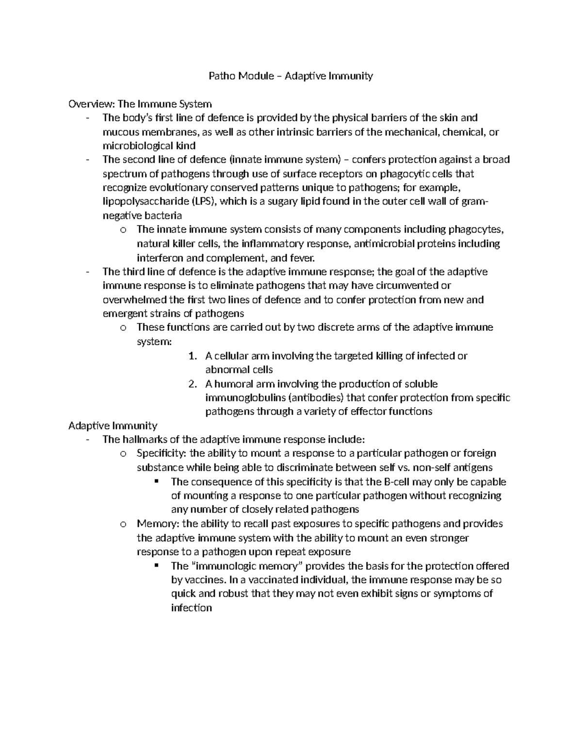 Patho Module - Adaptive Immunity - Patho Module – Adaptive Immunity ...