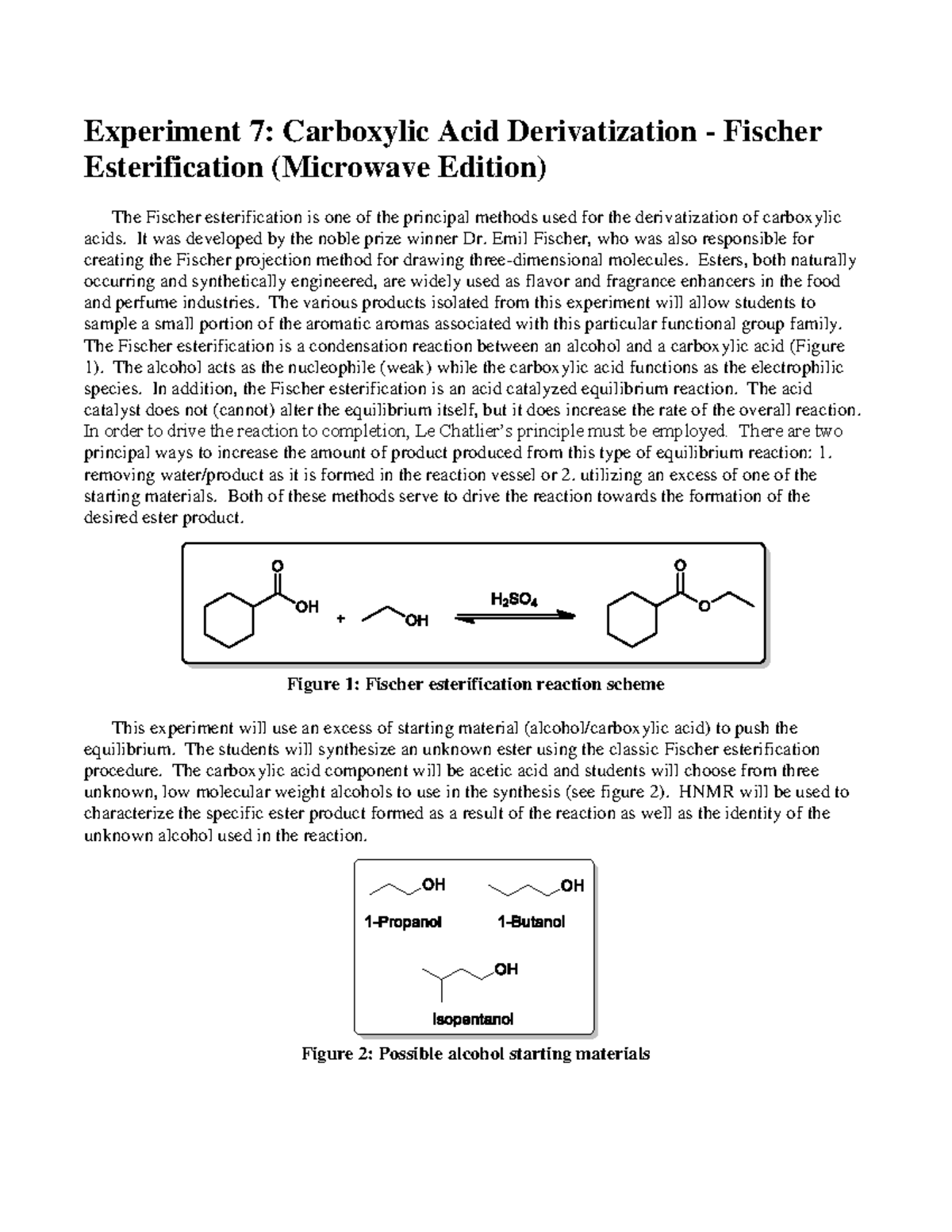 CHEM 2212L Experiment 7: Fischer Esterification Lab Procedure - Studocu