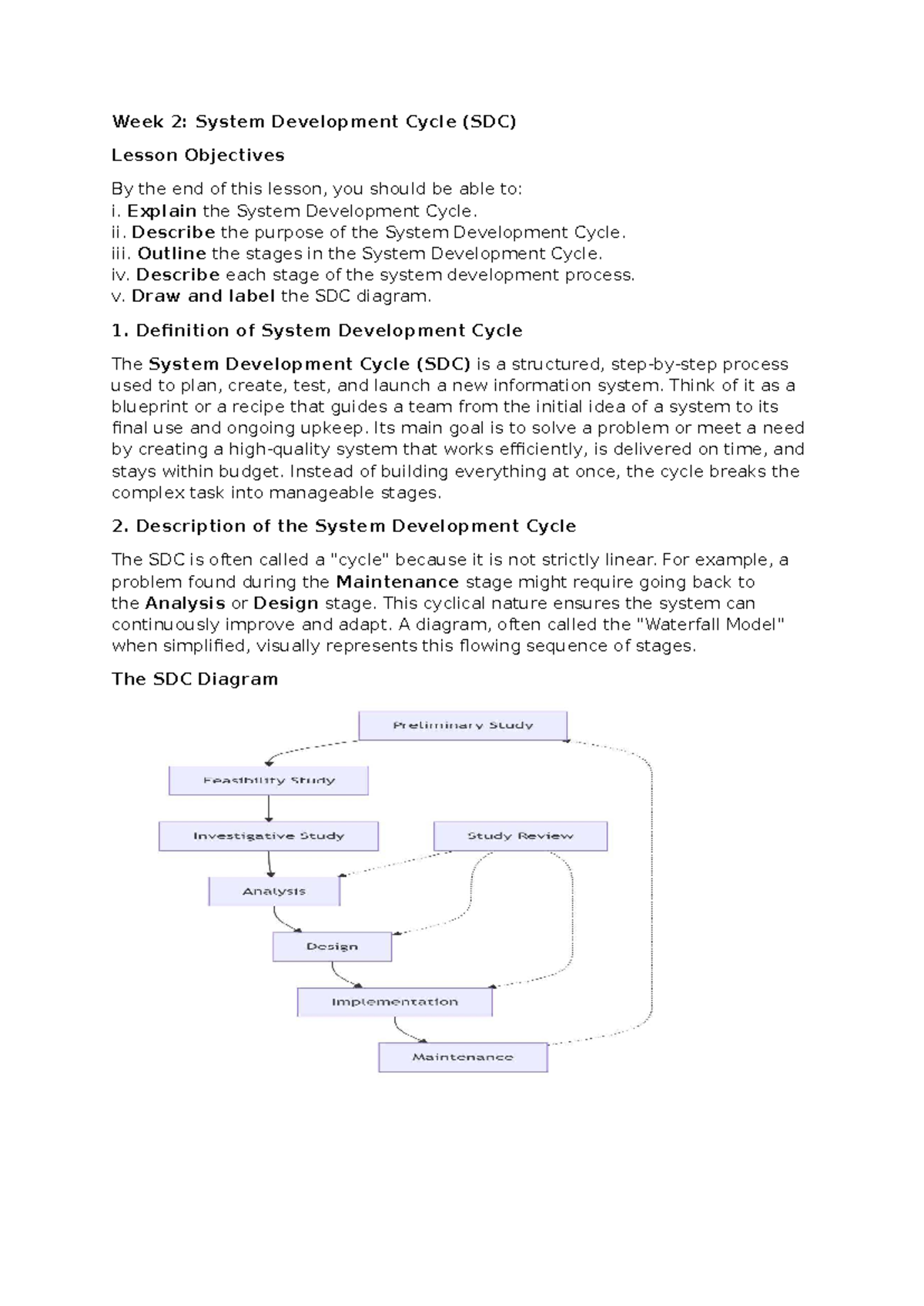 Week 2 ICT Study Notes: System Development Cycle (SDC) Overview - Studocu