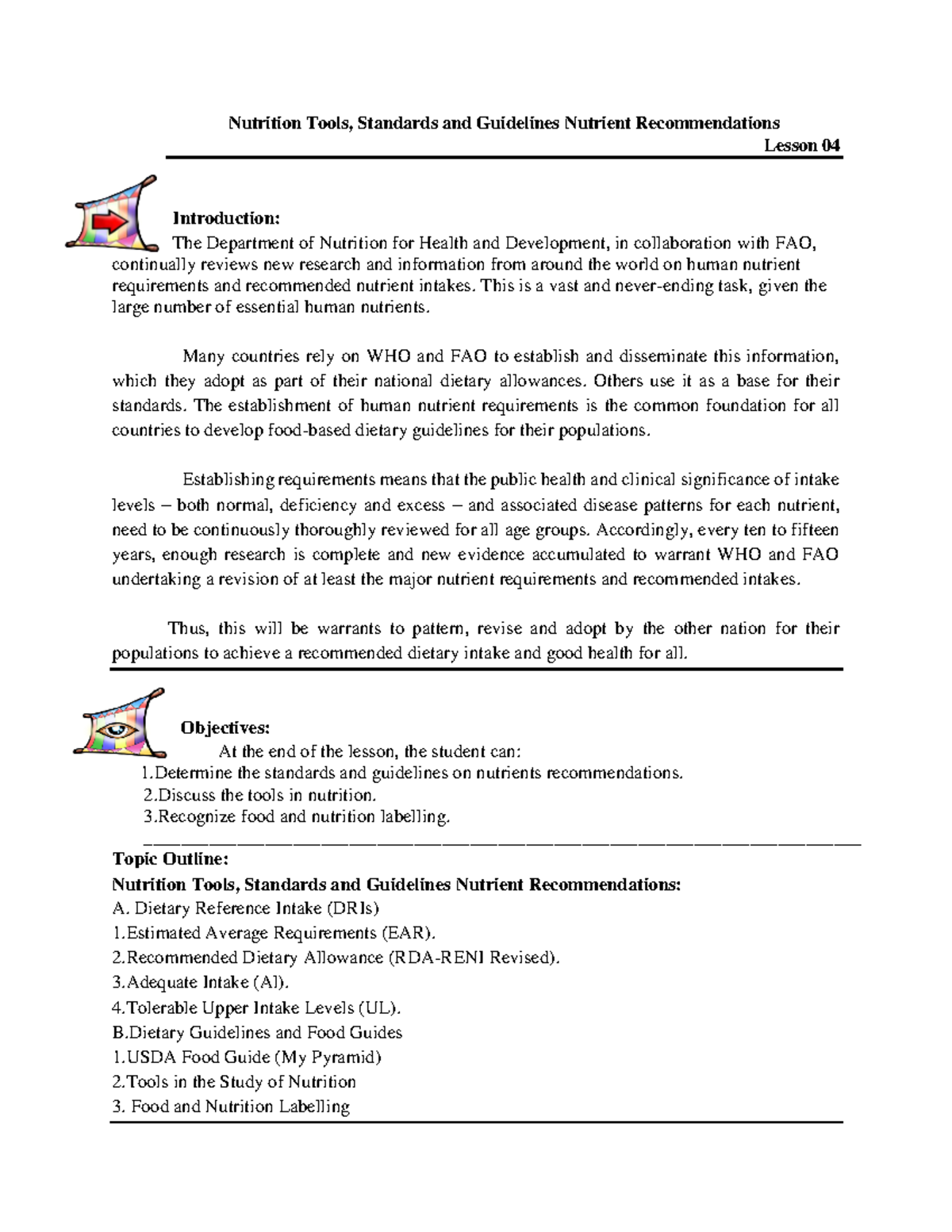 NCM 105 LEC: Nutrition Tools & Standards - NCP Lesson 04 Insights - Studocu