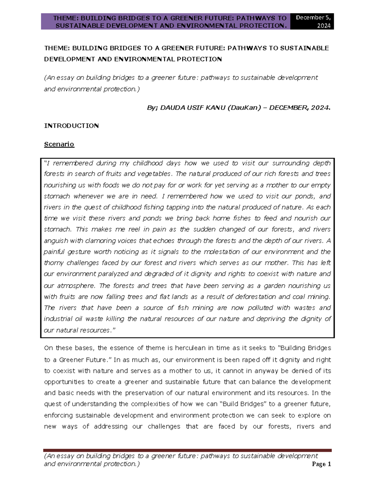 Building Bridges to a Greener Future: Sustainable Development Pathways ...