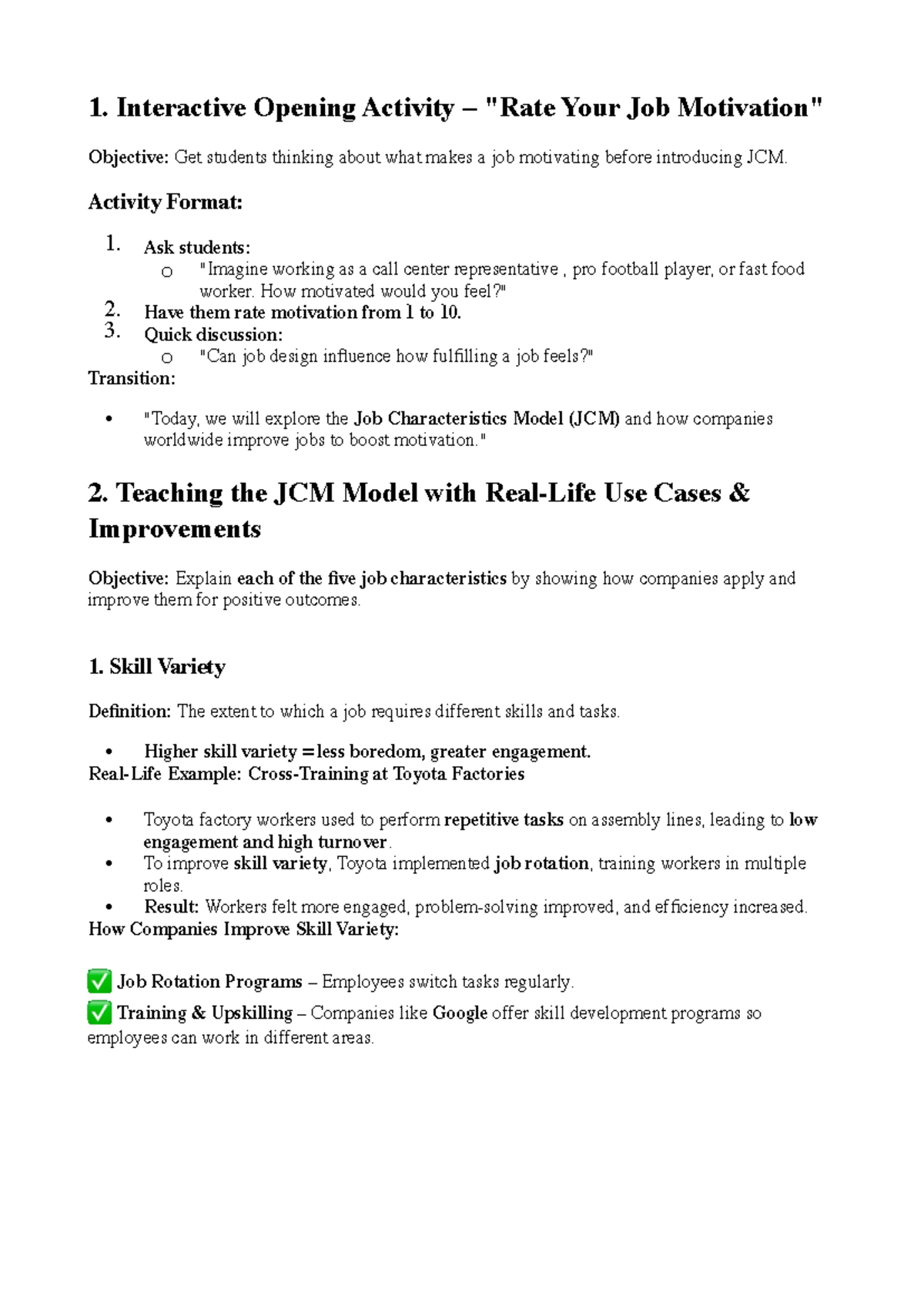 OB Presentation Notes: Exploring Job Characteristics Model (JCM ...