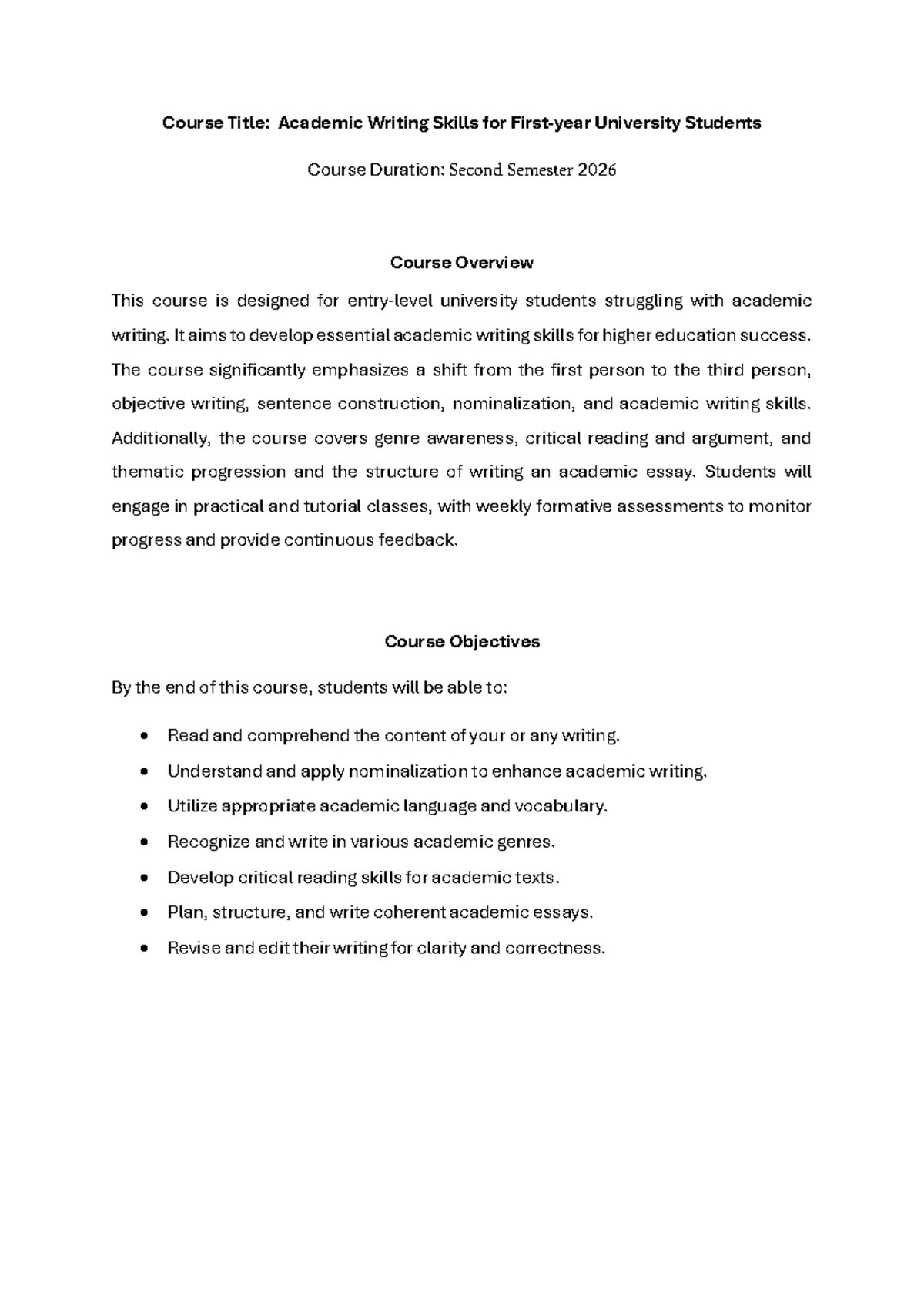 Academic Writing Skills (ACLE) - Semester 2 Course Overview 2026 - Studocu