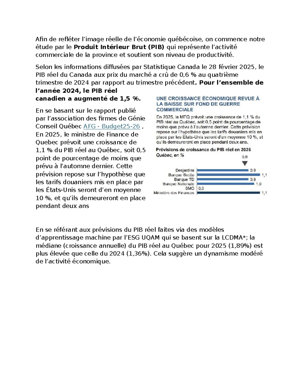 Économie TP1 - Prévisions du PIB Réel au Québec pour 2025 - Studocu