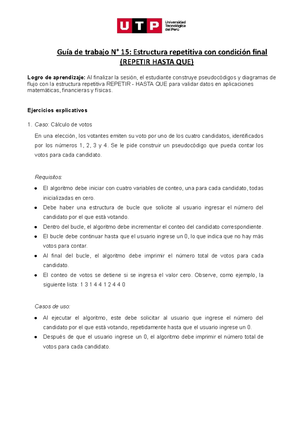Guía de Trabajo S15: Estructura Repetitiva REPETIR HASTA QUE - Studocu