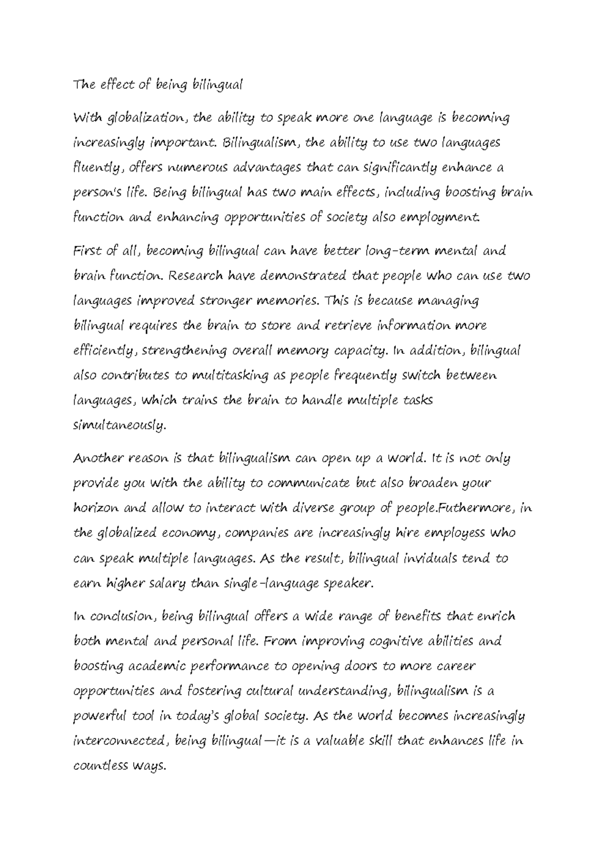 The Impact of Bilingualism on Cognitive and Career Opportunities - Studocu
