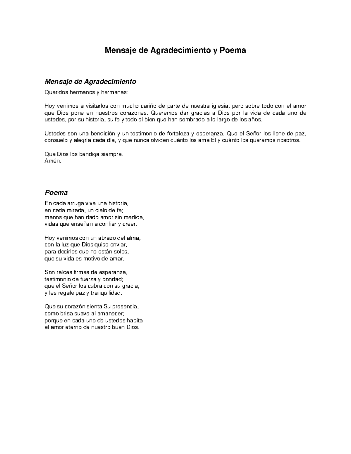 Mensaje de Agradecimiento y Poema para el Asilo - Havanañlslds - Studocu