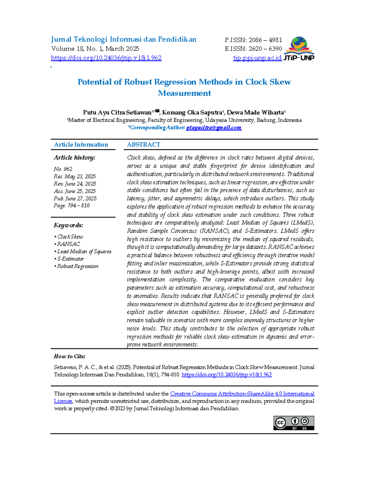 Potential of Robust Regression Methods for Clock Skew Measurement in EE ...