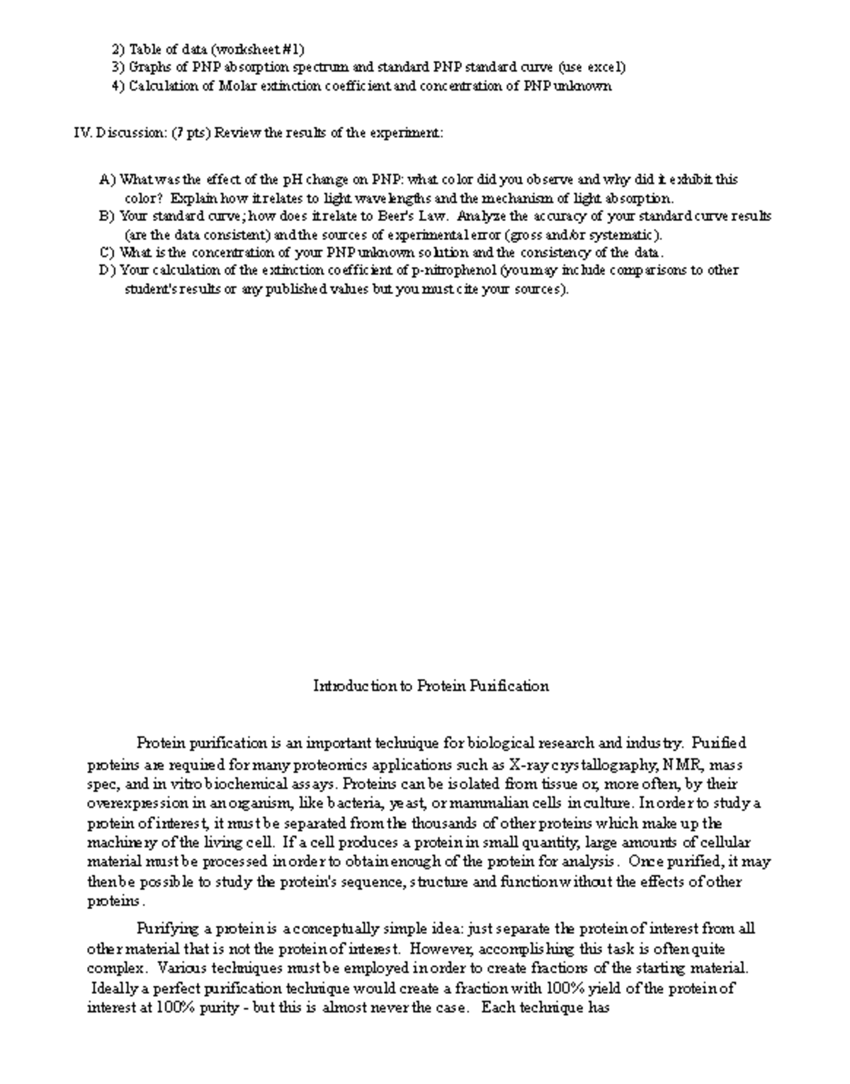 BIO CHEM LAB Manual FOR LAB #4 - Table of data (worksheet #1) Graphs of ...