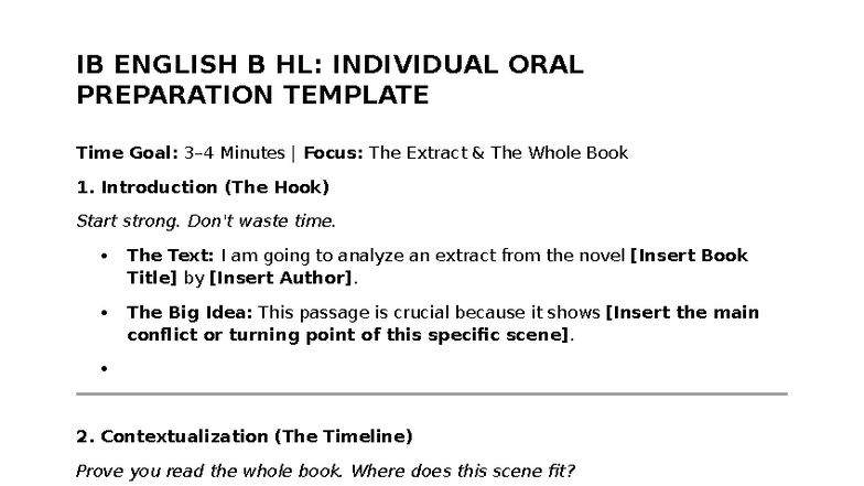 IB ENGLISH B HL: INDIVIDUAL ORAL PREP TEMPLATE GUIDE - Studocu