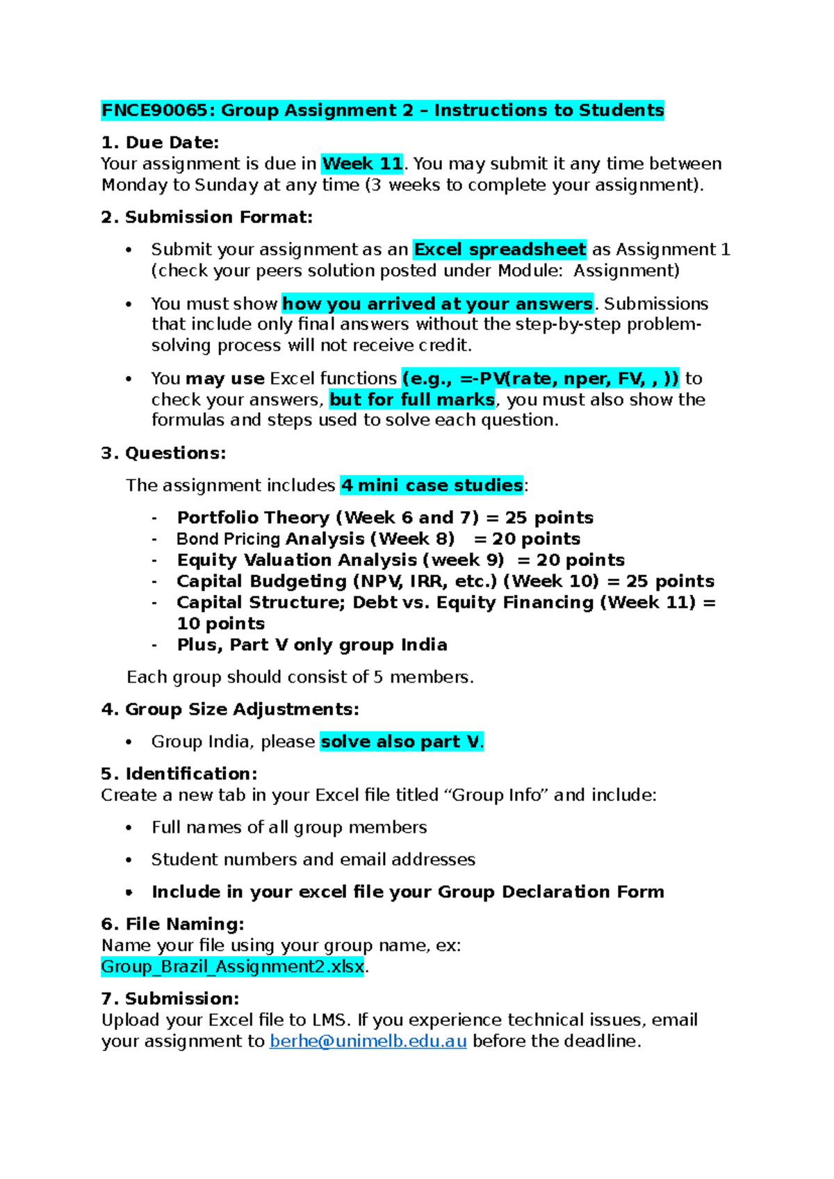 FNCE90065: Group Assignment 2 Guidelines and Instructions - Studocu