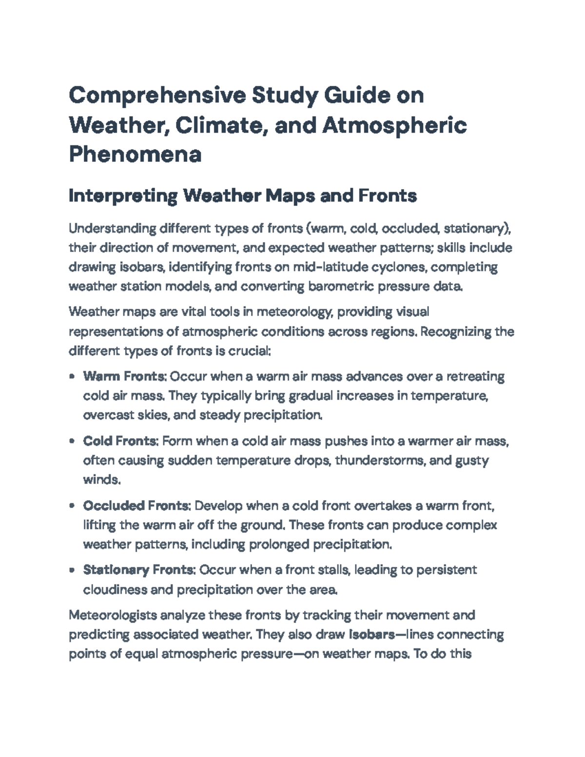 Comprehensive Study Guide: Weather, Climate & Atmospheric Phenomena ...