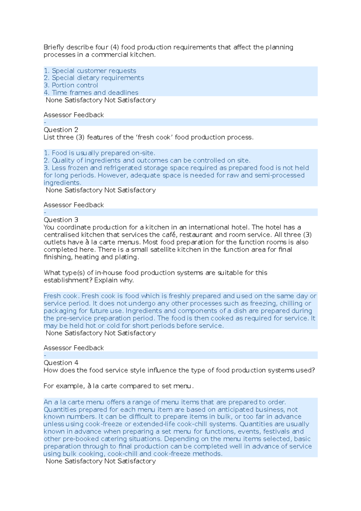 Coordination of Kitchen Operations: Food Production Insights - Studocu