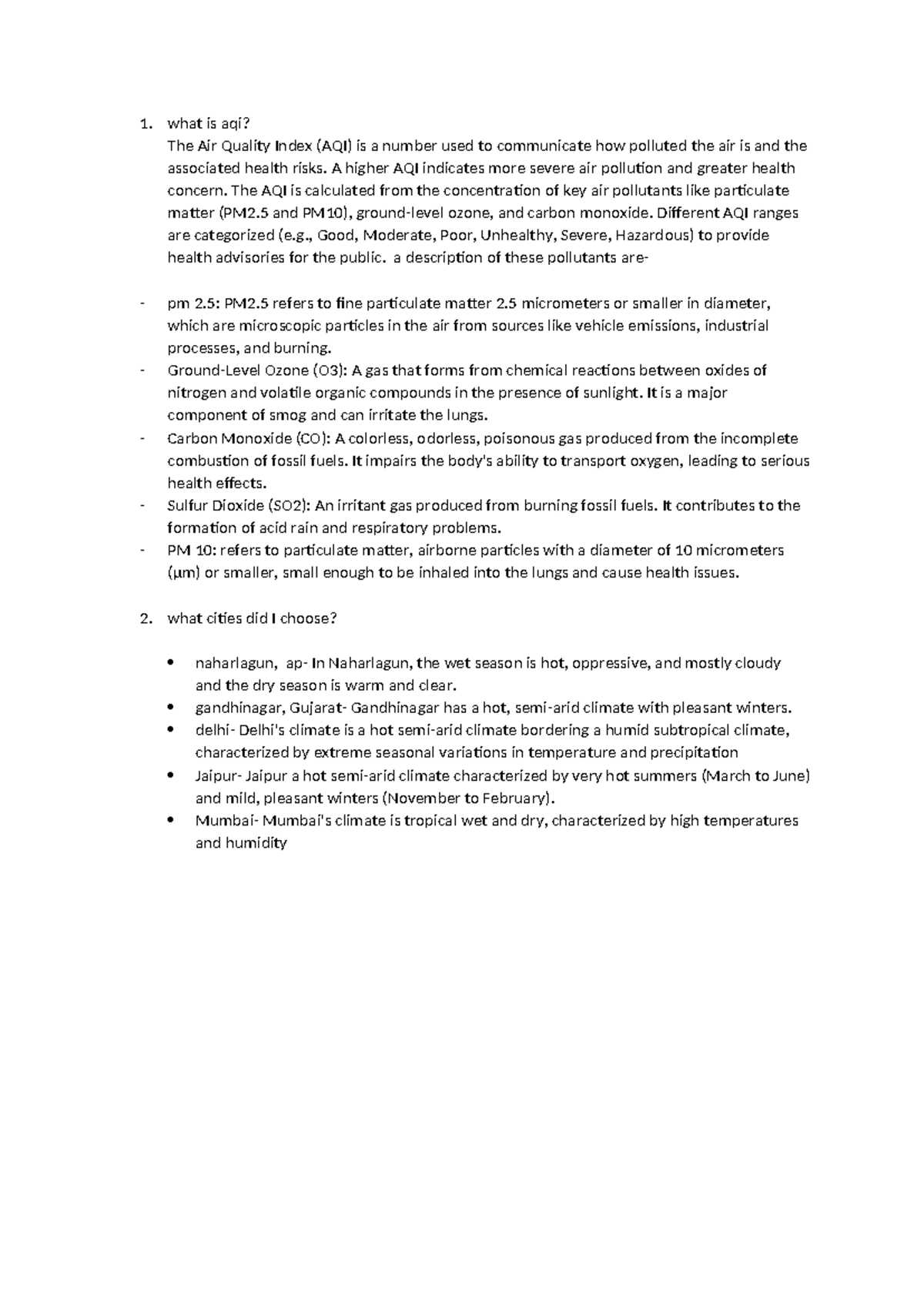 EVS Sem 1 AQI Activity: Understanding Air Quality and Its Impact - Studocu