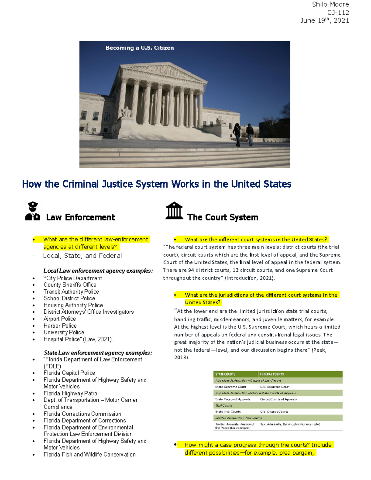 CJ 112 Project Two: Overview of the U.S. Criminal Justice System - Studocu