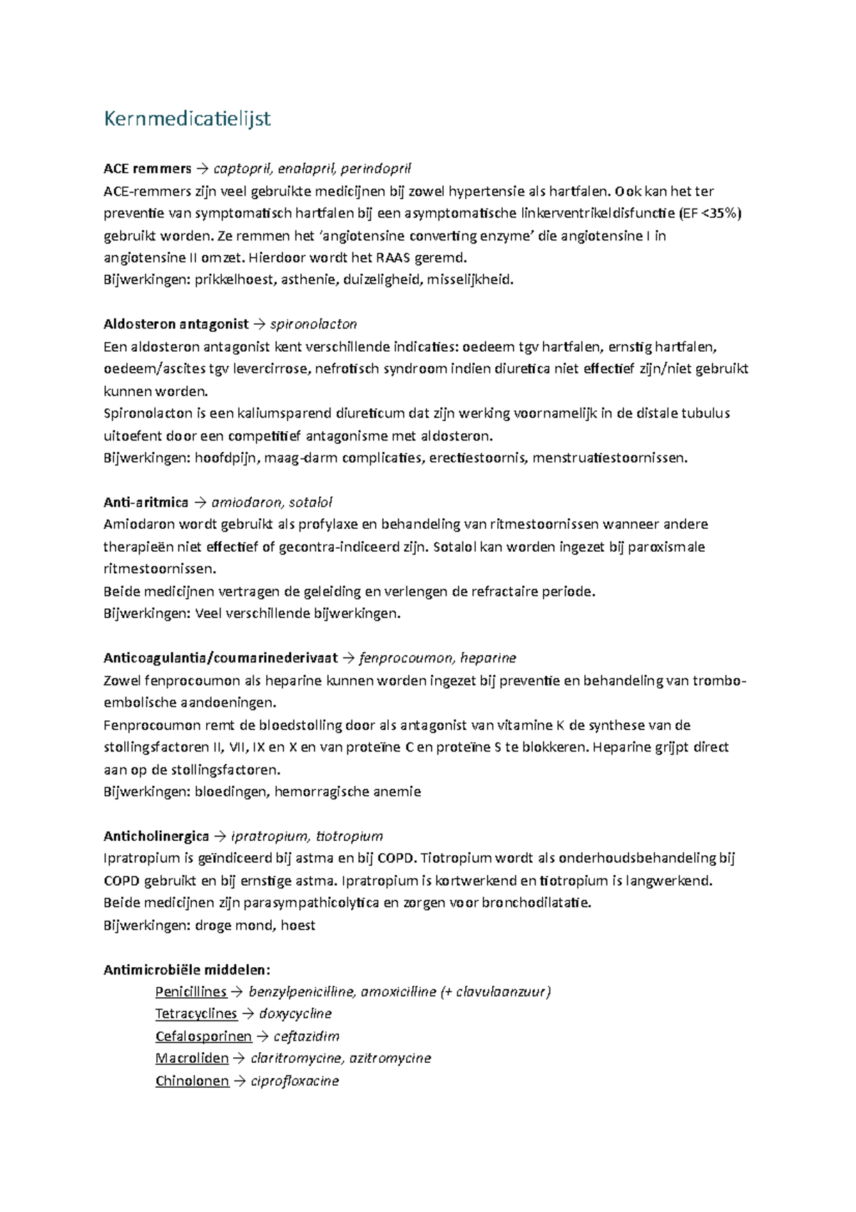 Kernmedicatielijst: Essentiële Medicijnen en Hun Bijwerkingen - Studeersnel