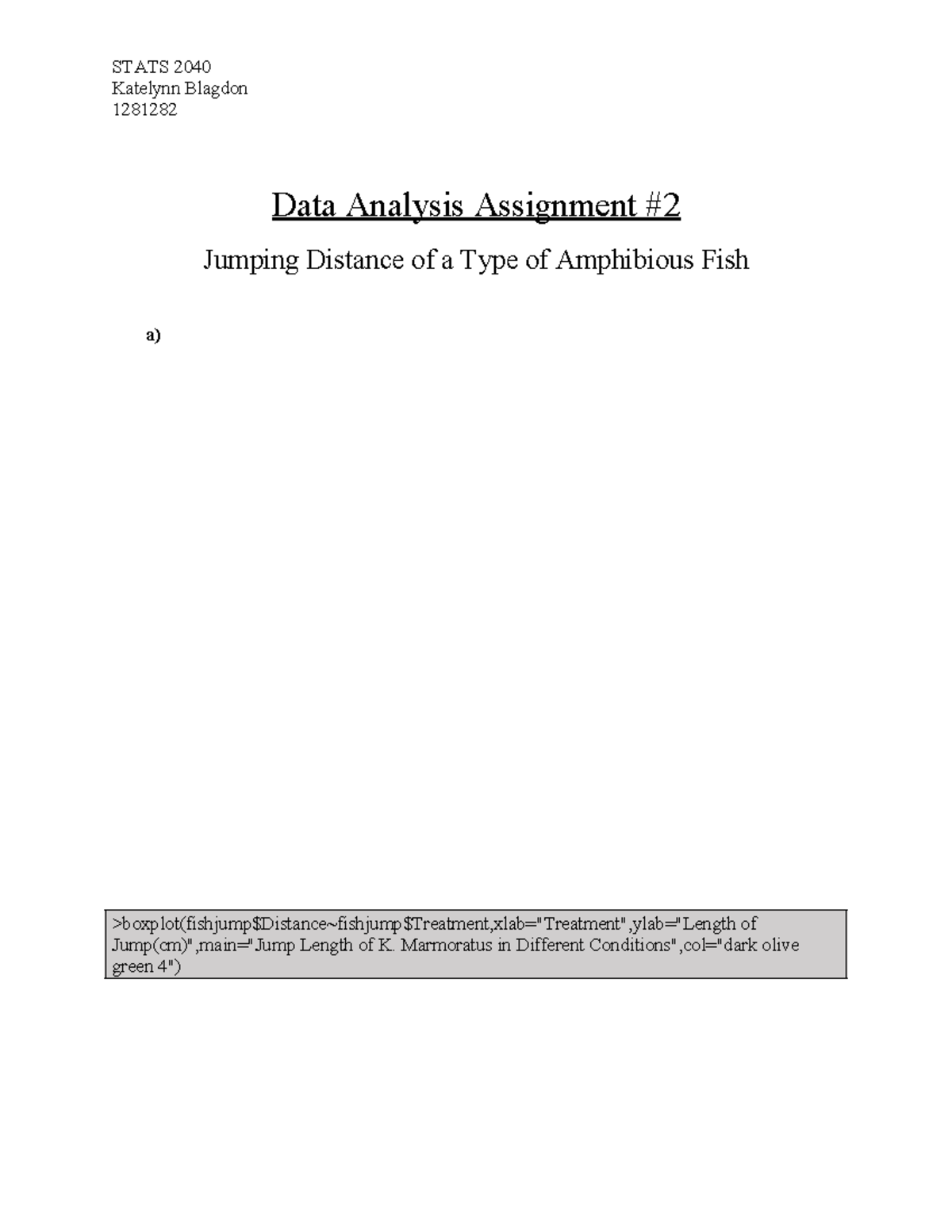 STATS 2040 Data Analysis Assignment: Jumping Distance of K. Marmoratus - Studocu