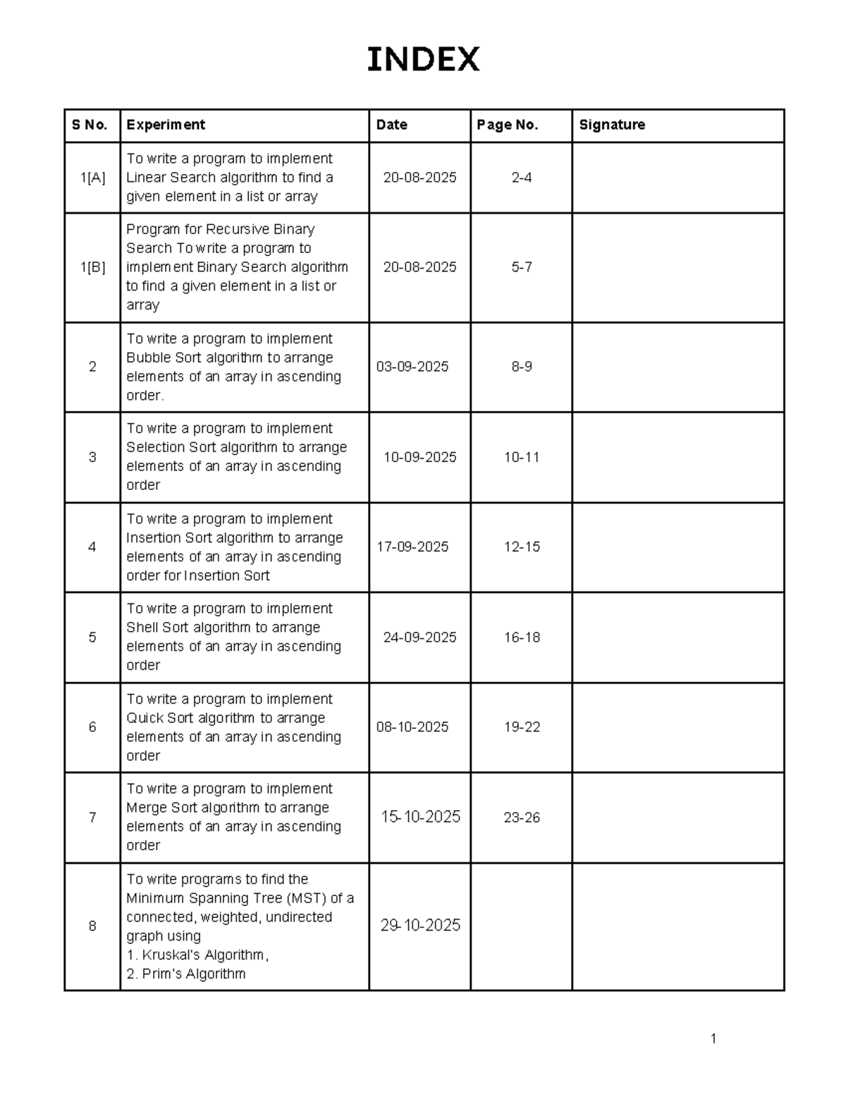 DAA LAB Final Exam: Sorting & Searching Algorithms - Studocu