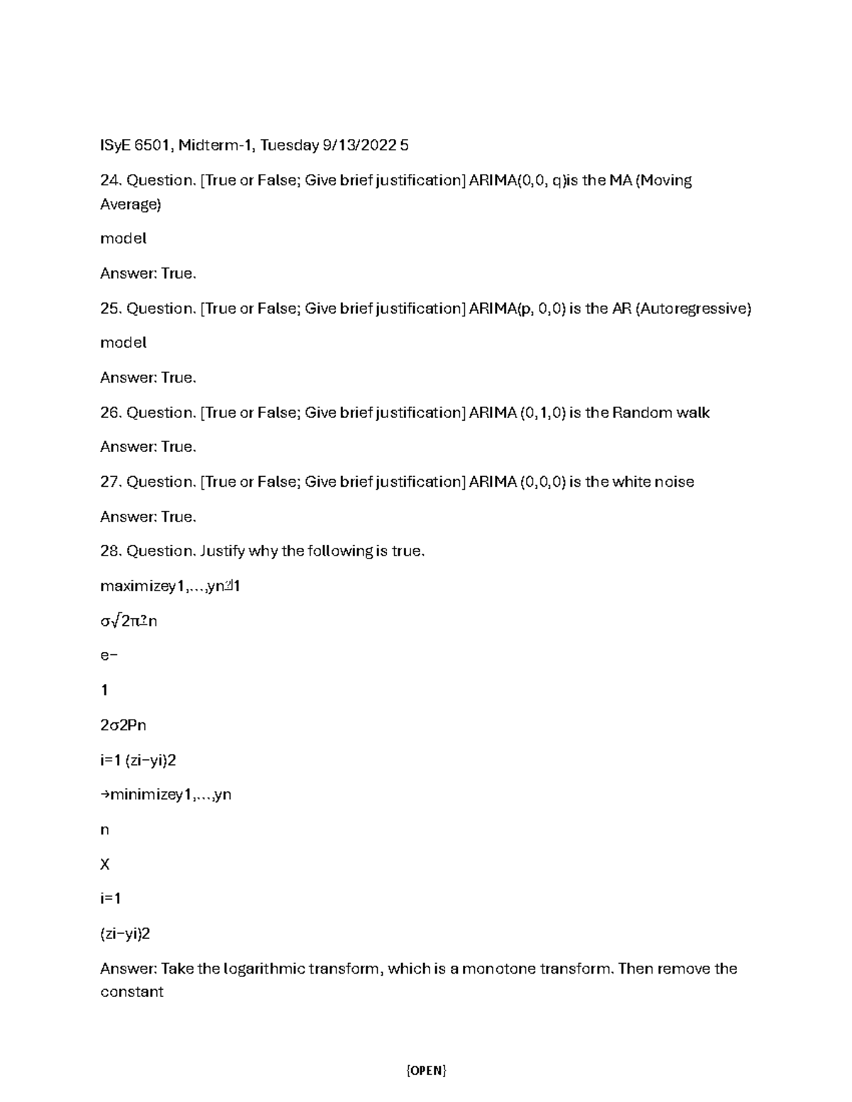 ISyE 6501 Midterm Exam Practice Questions and Answers - Studocu