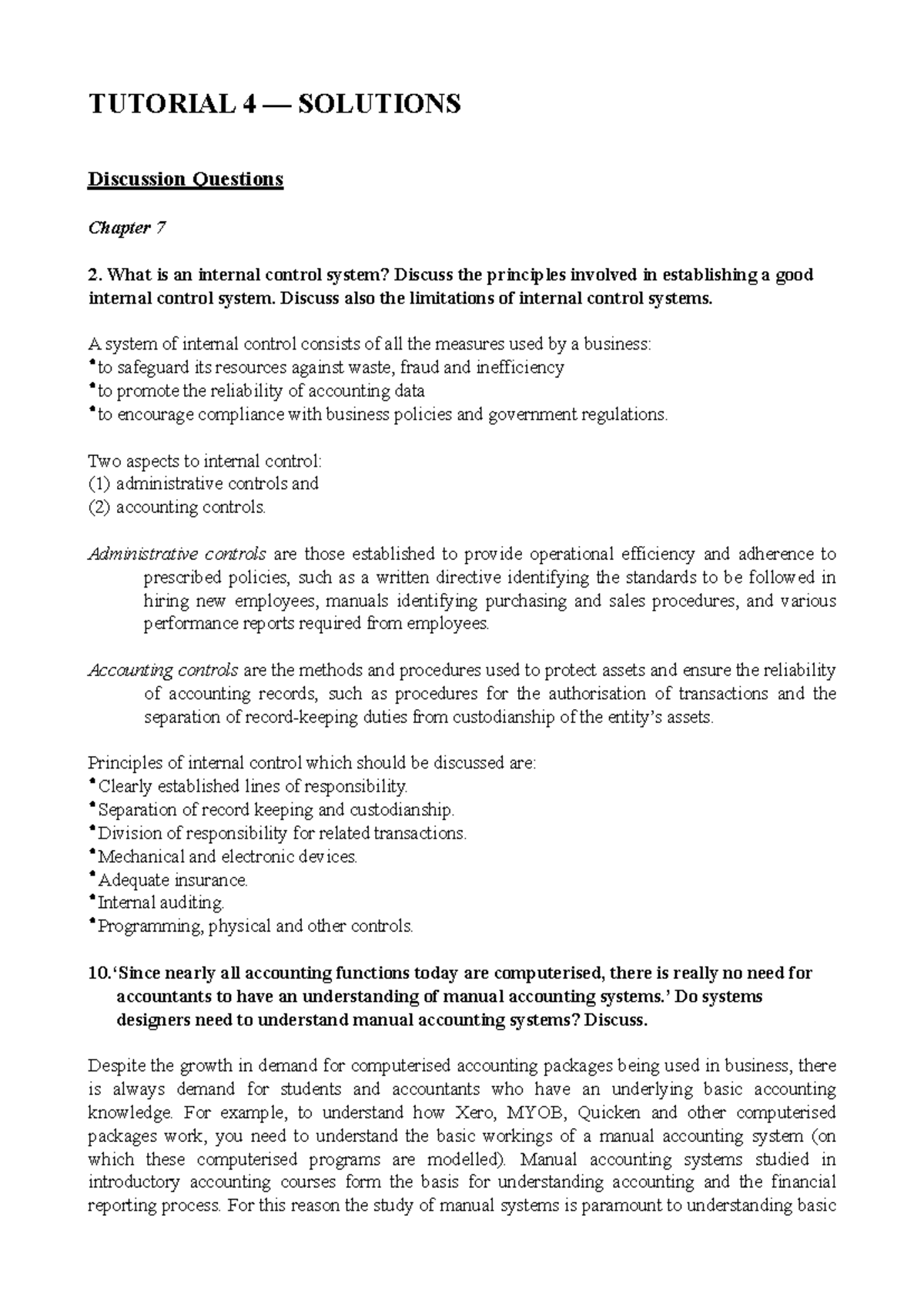 Week 5 Tutorial Solutions - Internal Control & Accounting Problems ...