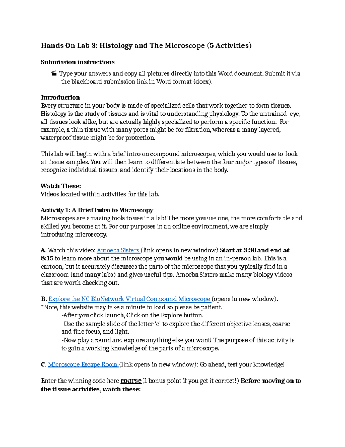 Lab 3: Histology Activities and Microscope Introduction - Studocu