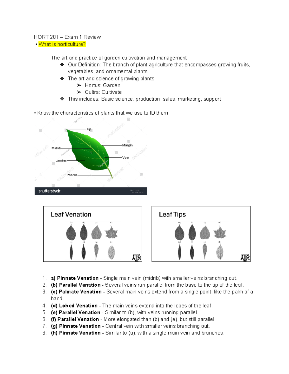 HORT 201 – Exam 1 Study Guide: Key Concepts in Horticulture - Studocu