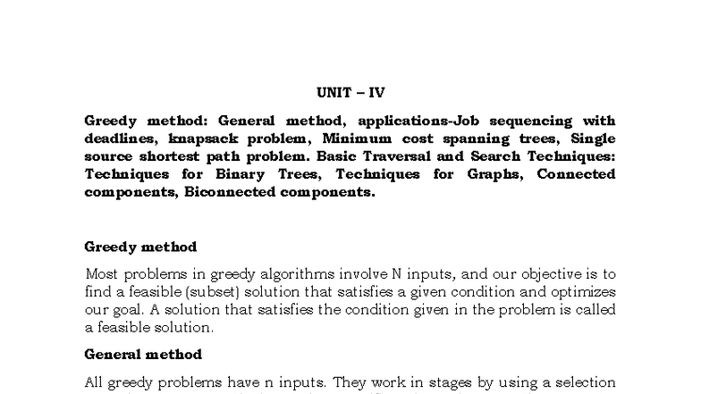 UNIT-4 DAA: Greedy Algorithms & Basic Traversal Techniques Notes - Studocu