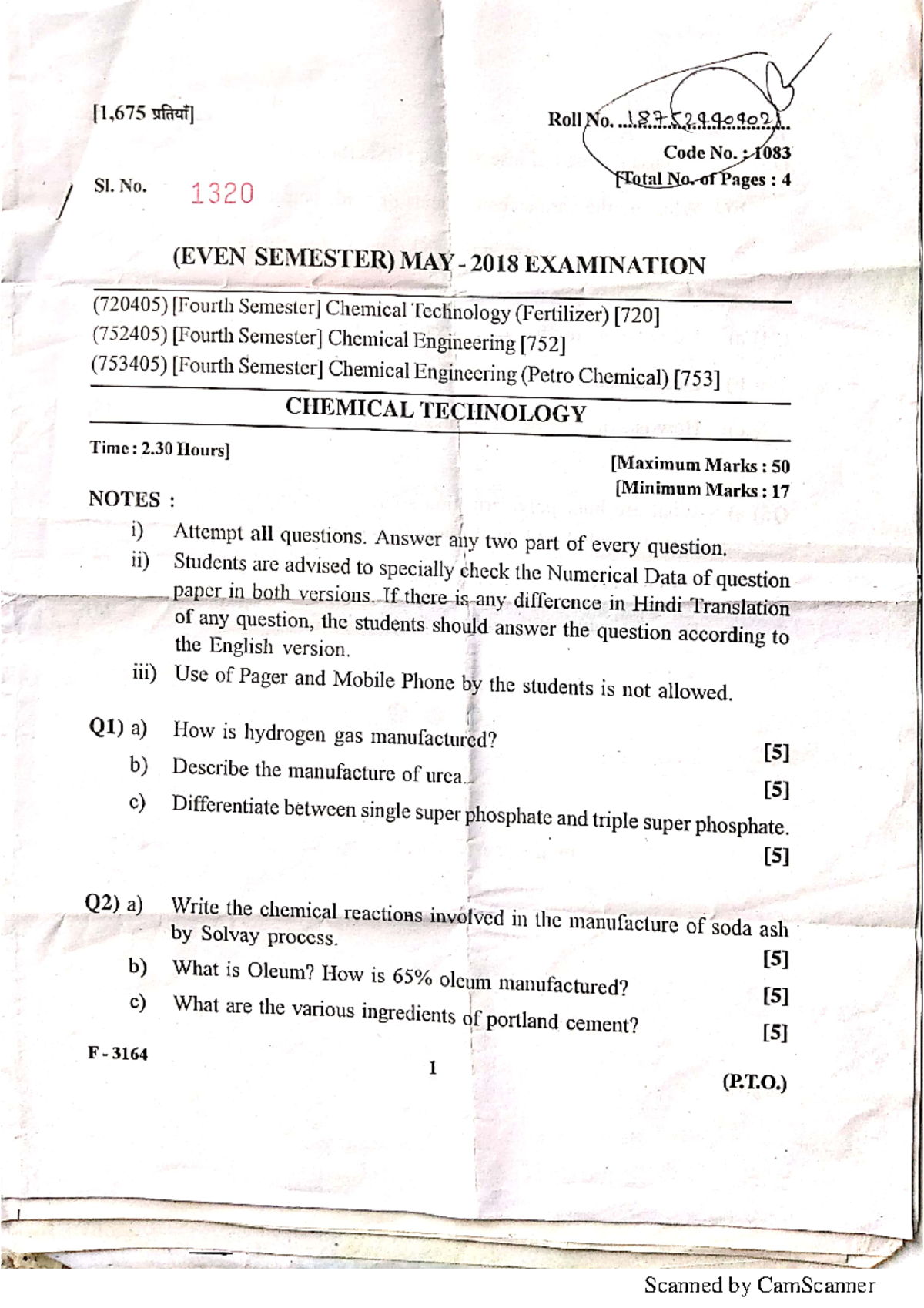 Chemical technology 2012 to 2018 question paper - Chemical Engineering ...