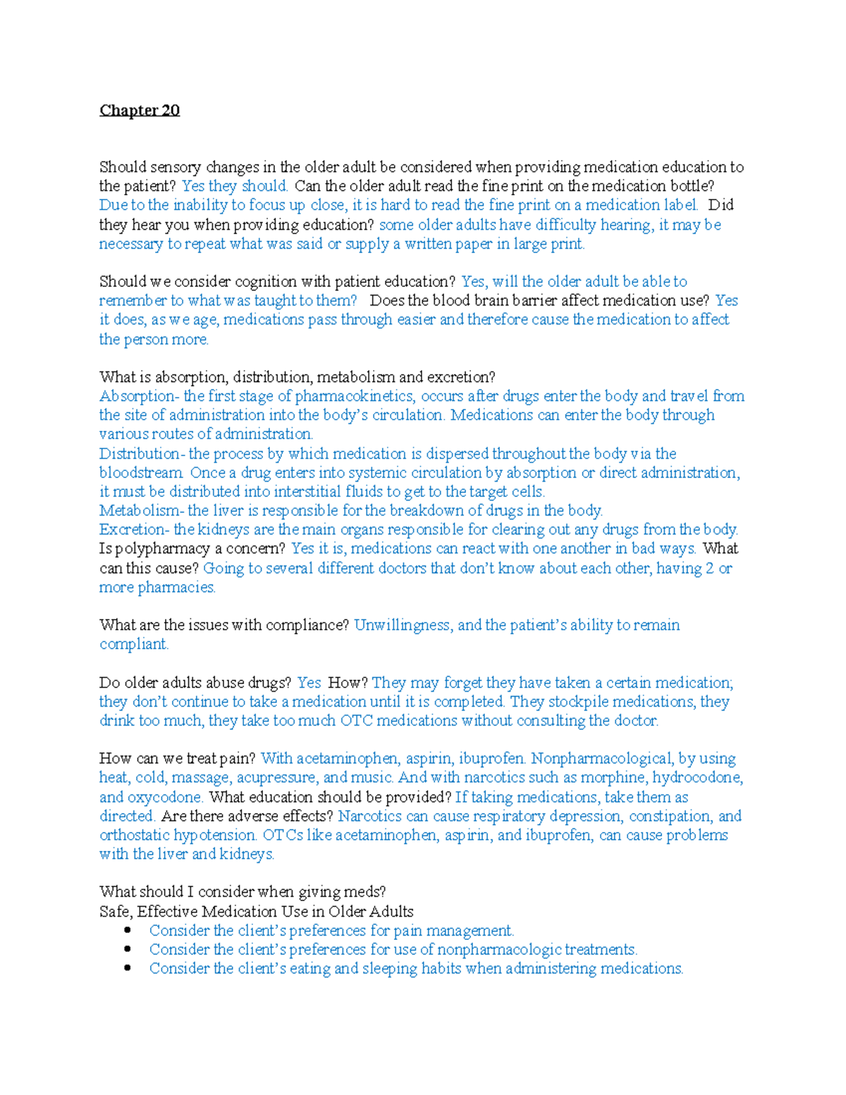 Chapter 20: Medication Education Considerations for Older Adults - Studocu