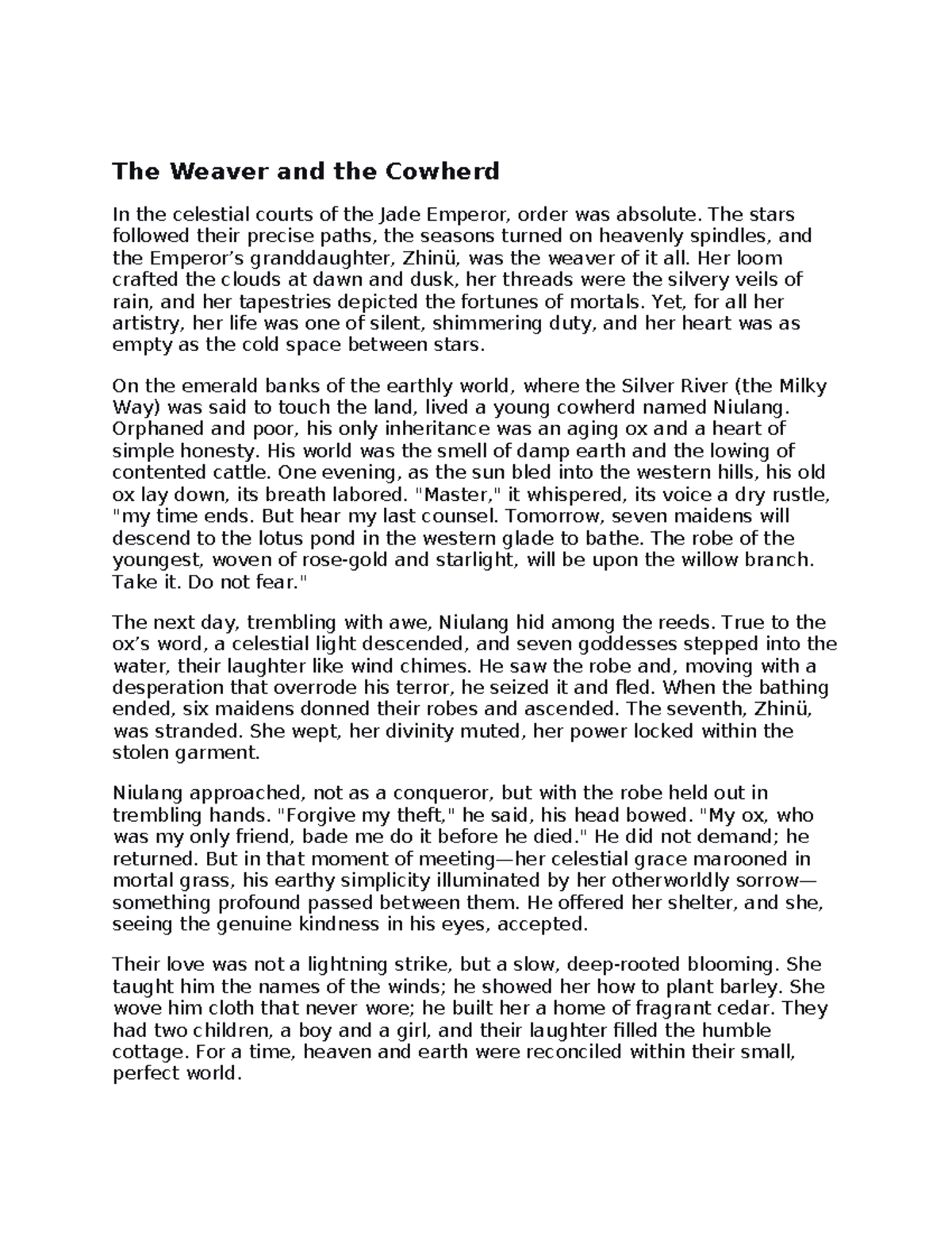 The Weaver and the Cowherd: A Tale of Love and Destiny - Studocu