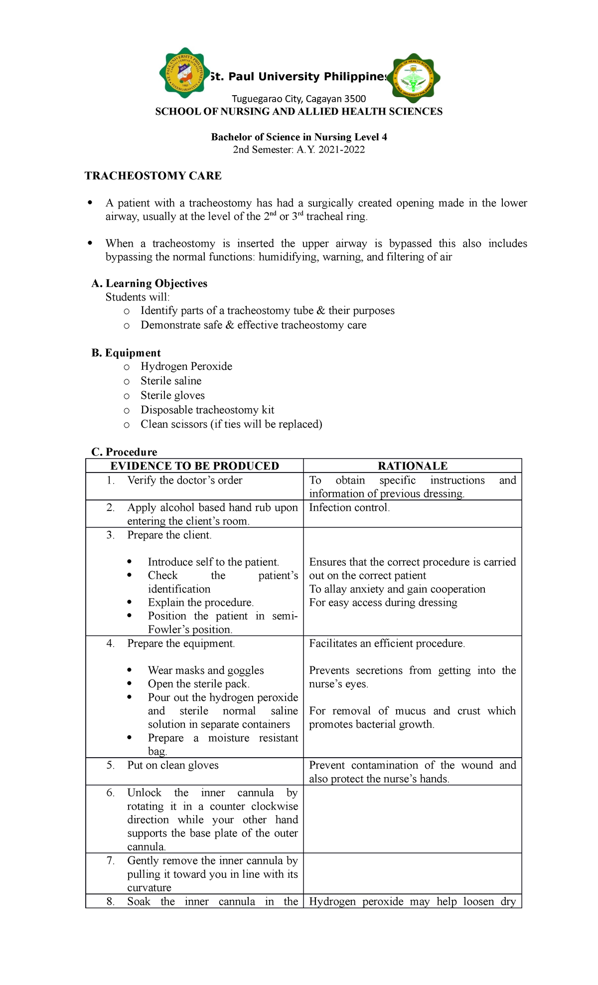 Tracheostomy Care Checklist for Nursing Students: Steps & Guidelines ...