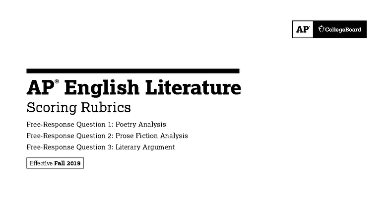 AP English Literature & Comp FRQs 1-3 Scoring Rubrics - Studocu