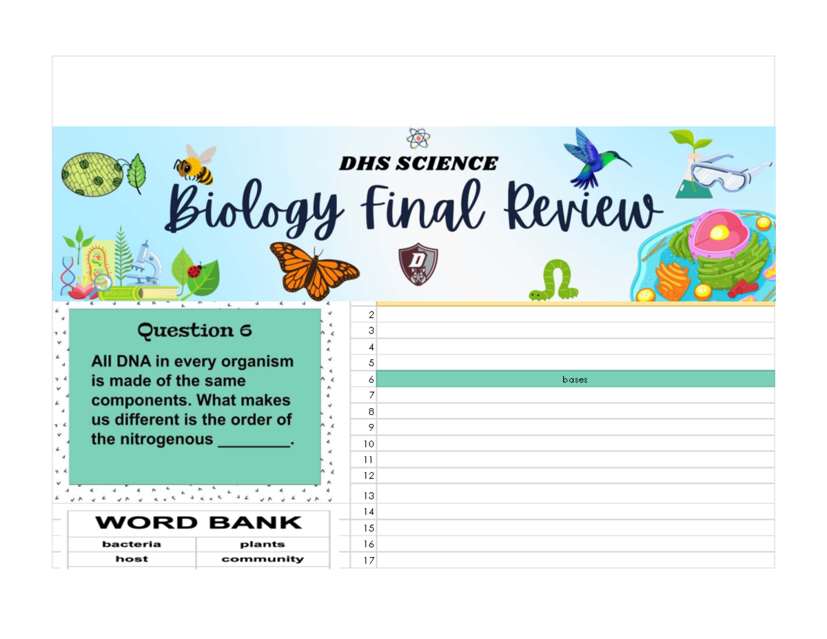 Biology Final Review Self-Checking Worksheet - Sheet 1 - Select a ...