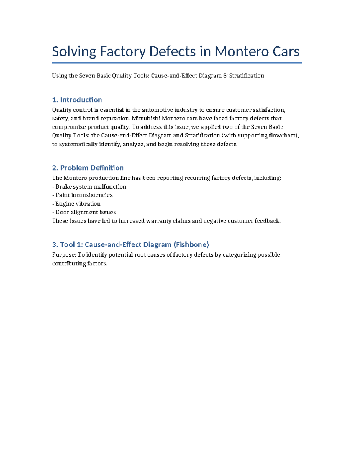 Montero Cars Defects Analysis: Quality Tools Report (QC 101) - Studocu