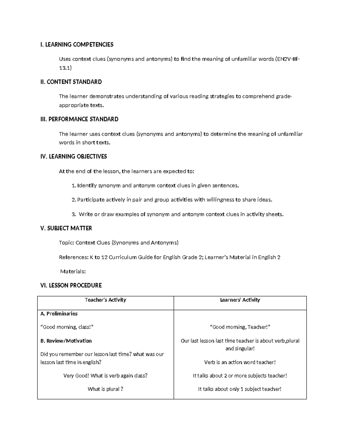English 2 - Lesson on Context Clues: Synonyms & Antonyms - Studocu
