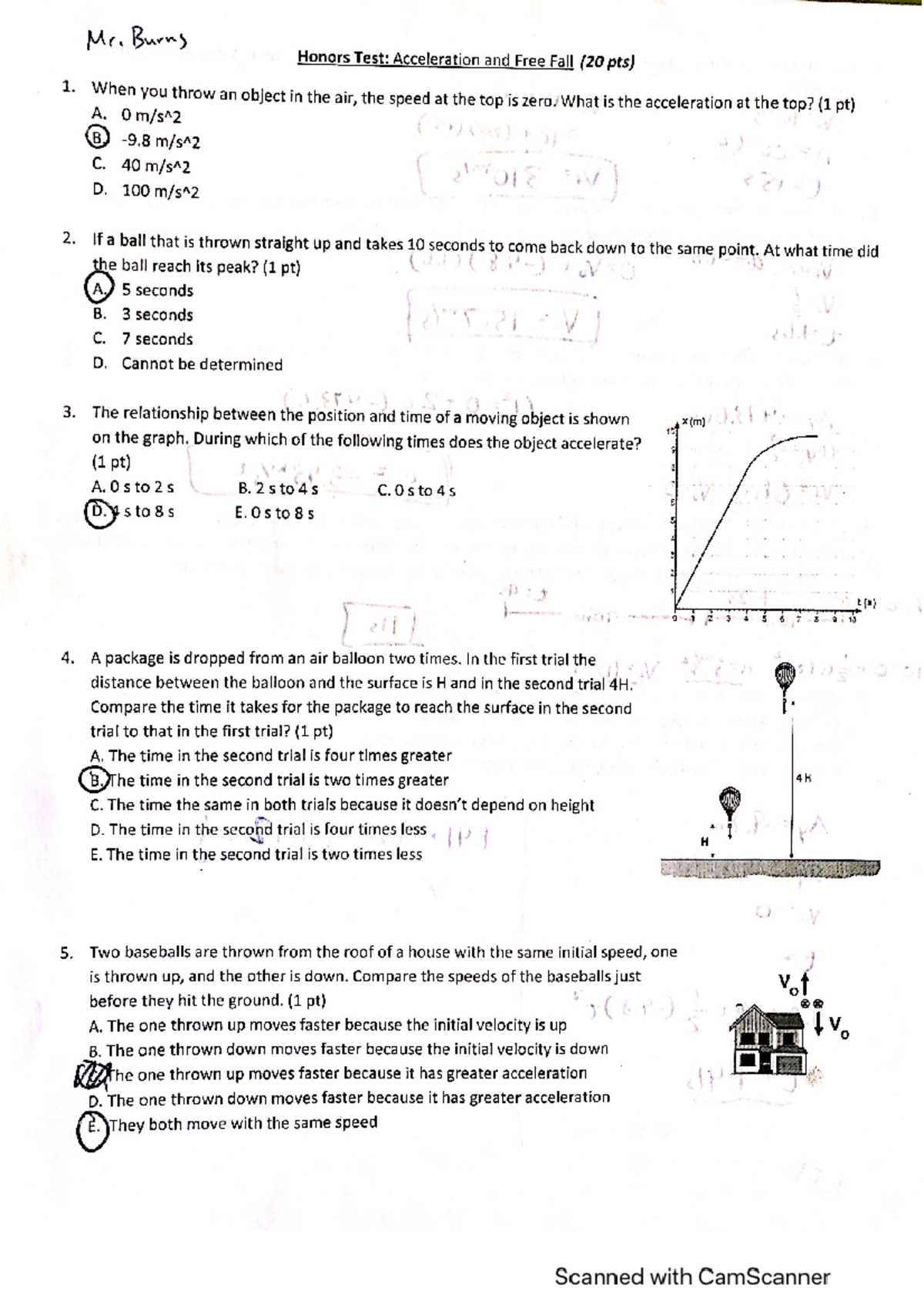 1-D Kinematics Test Answers - Acceleration & Free Fall Review - Studocu
