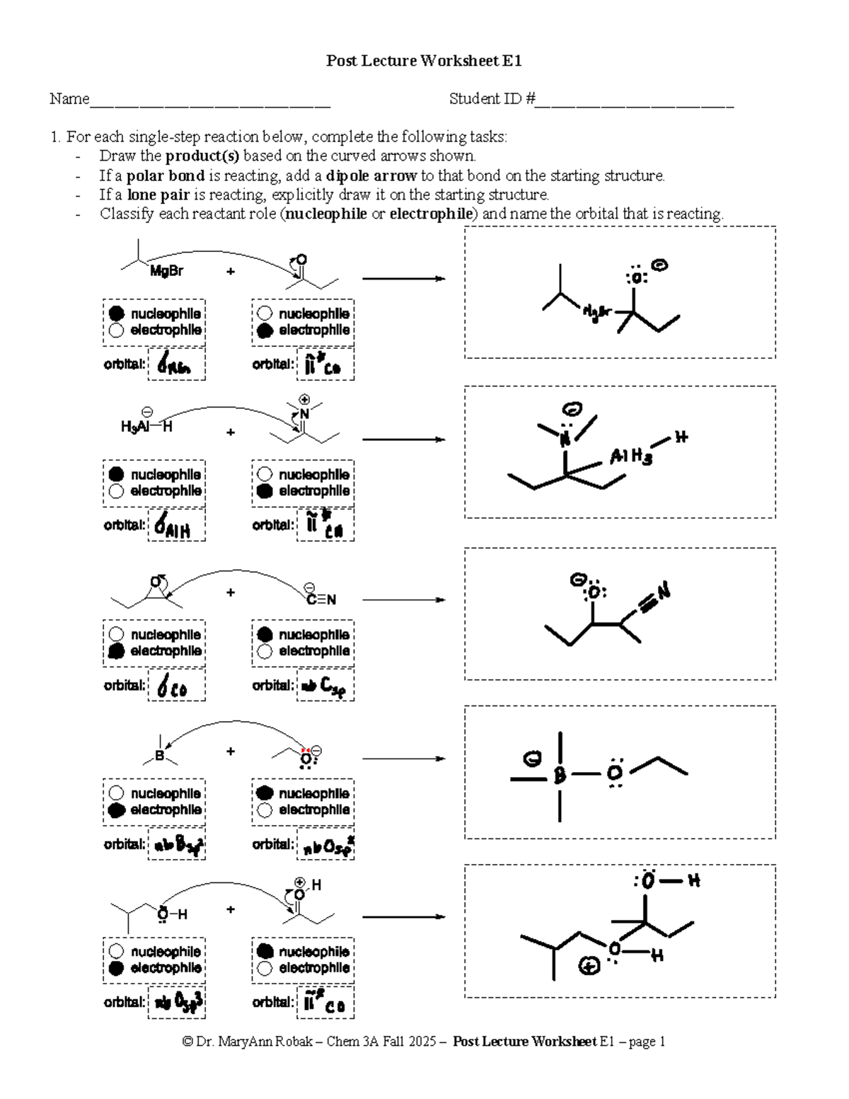 Post Lecture Worksheet E1 - Chem 3A Fall 2025 - Studocu