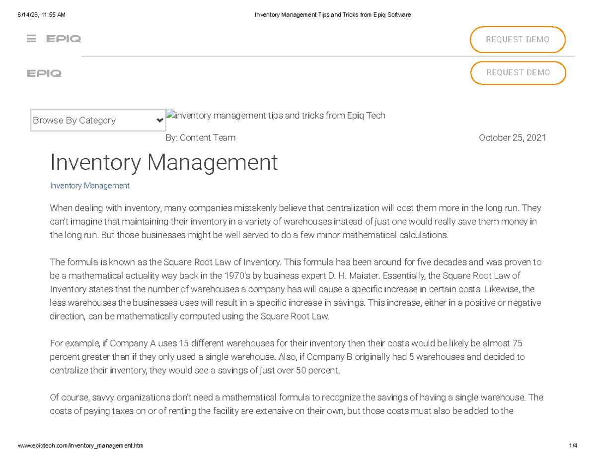 Inventory Management Tips and Tricks from Epiq Software - Studocu