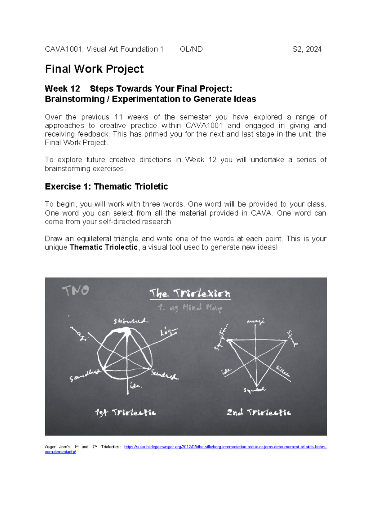 CAVA1001: Visual Art Foundation 1 Final Project Week 12-13 Guide S2, 2024 - Studocu