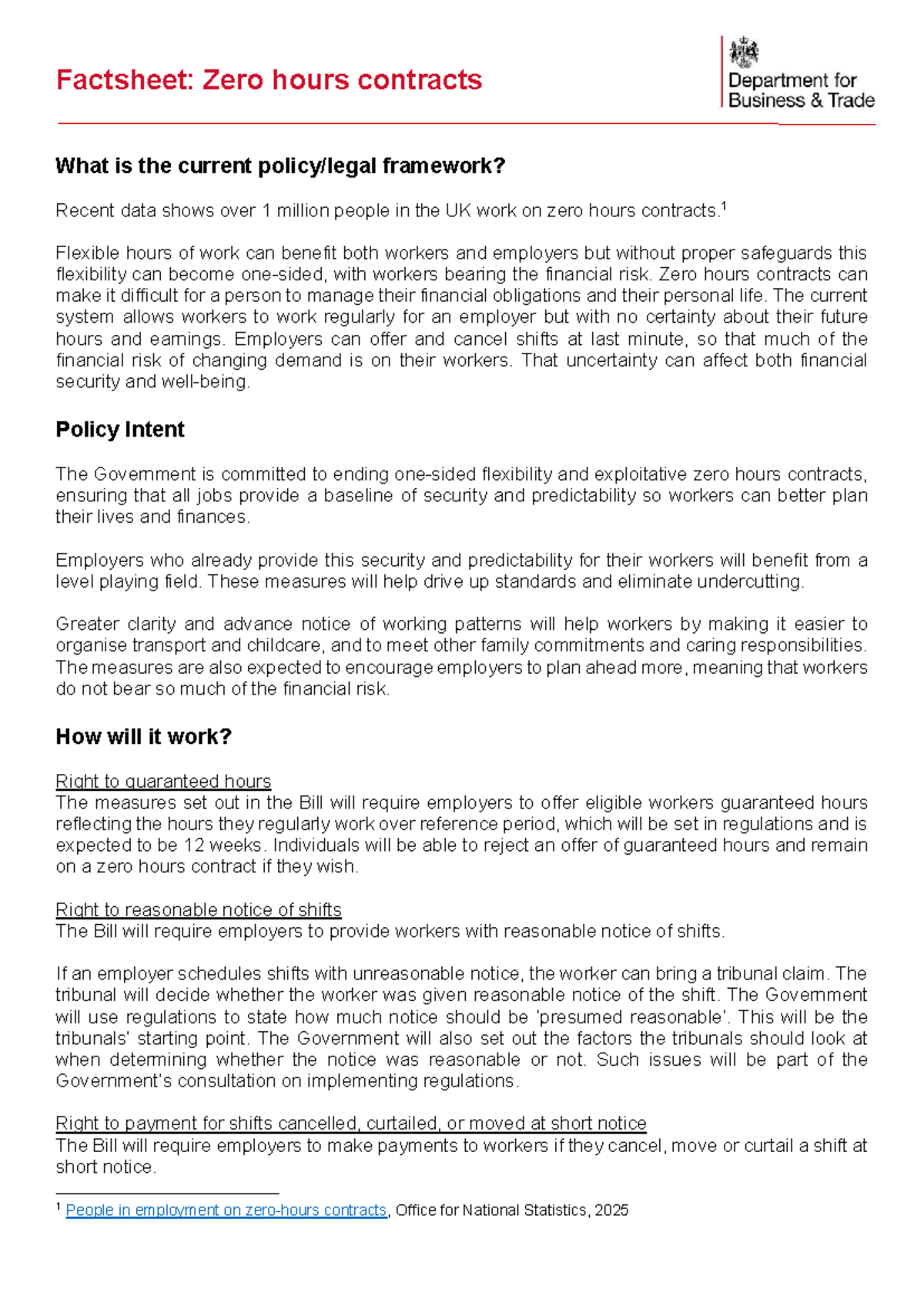 Zero Hours Contracts: Current Framework and Key Insights - Studocu