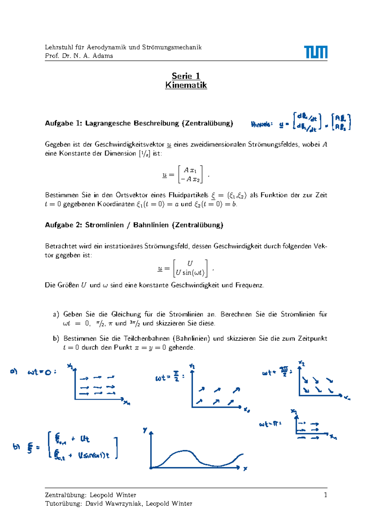 Fluidmechanik 1: Übung 1 - Kinematik und Stromlinienanalyse - Studocu