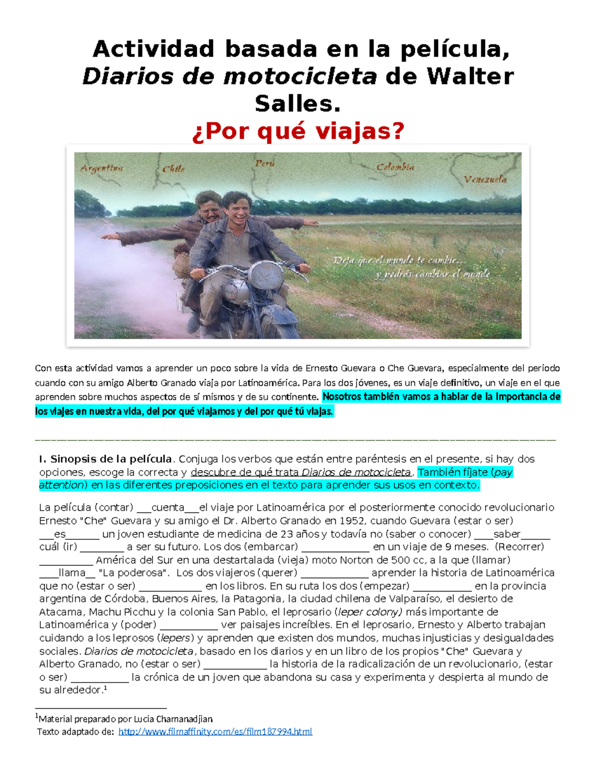 Actividad basada en Diarios de motocicleta - Actividad basada en la ...