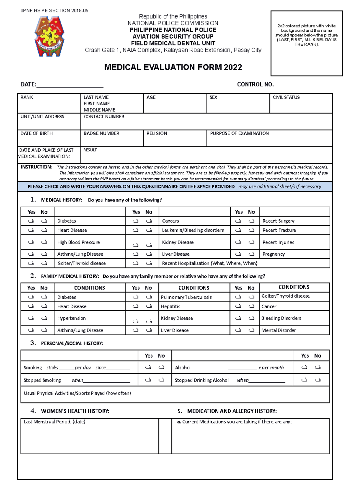 Medical Evaluation Form 2022 - PNP Personnel Assessment - Studocu