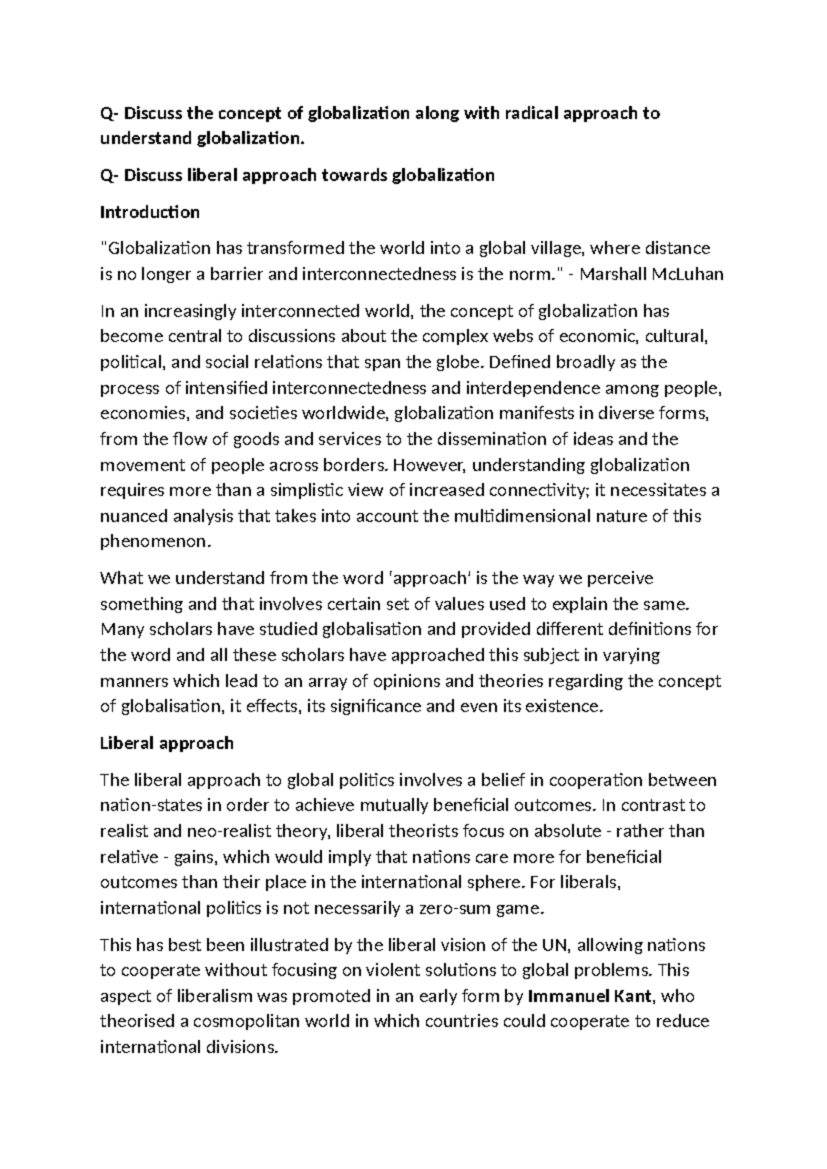 Approaches to globalization - Q- Discuss the concept of globalization ...