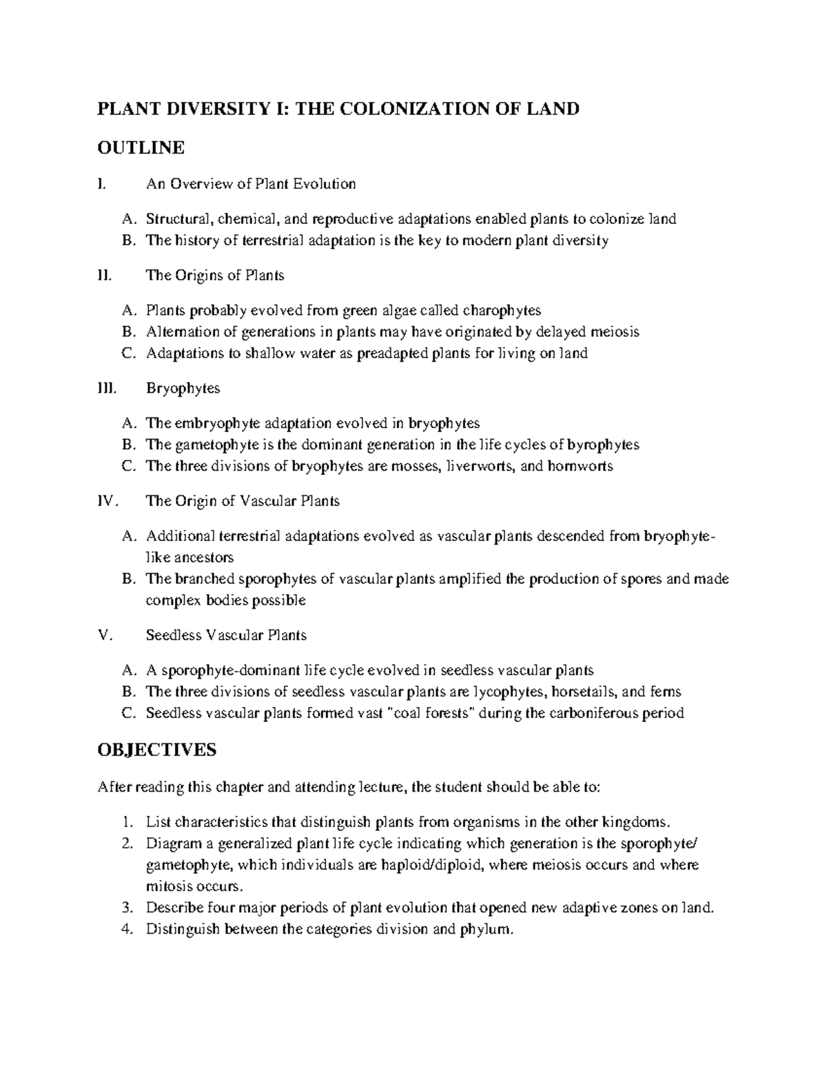 Plant Diversity and the Colonization of Land: An Evolutionary Overview ...