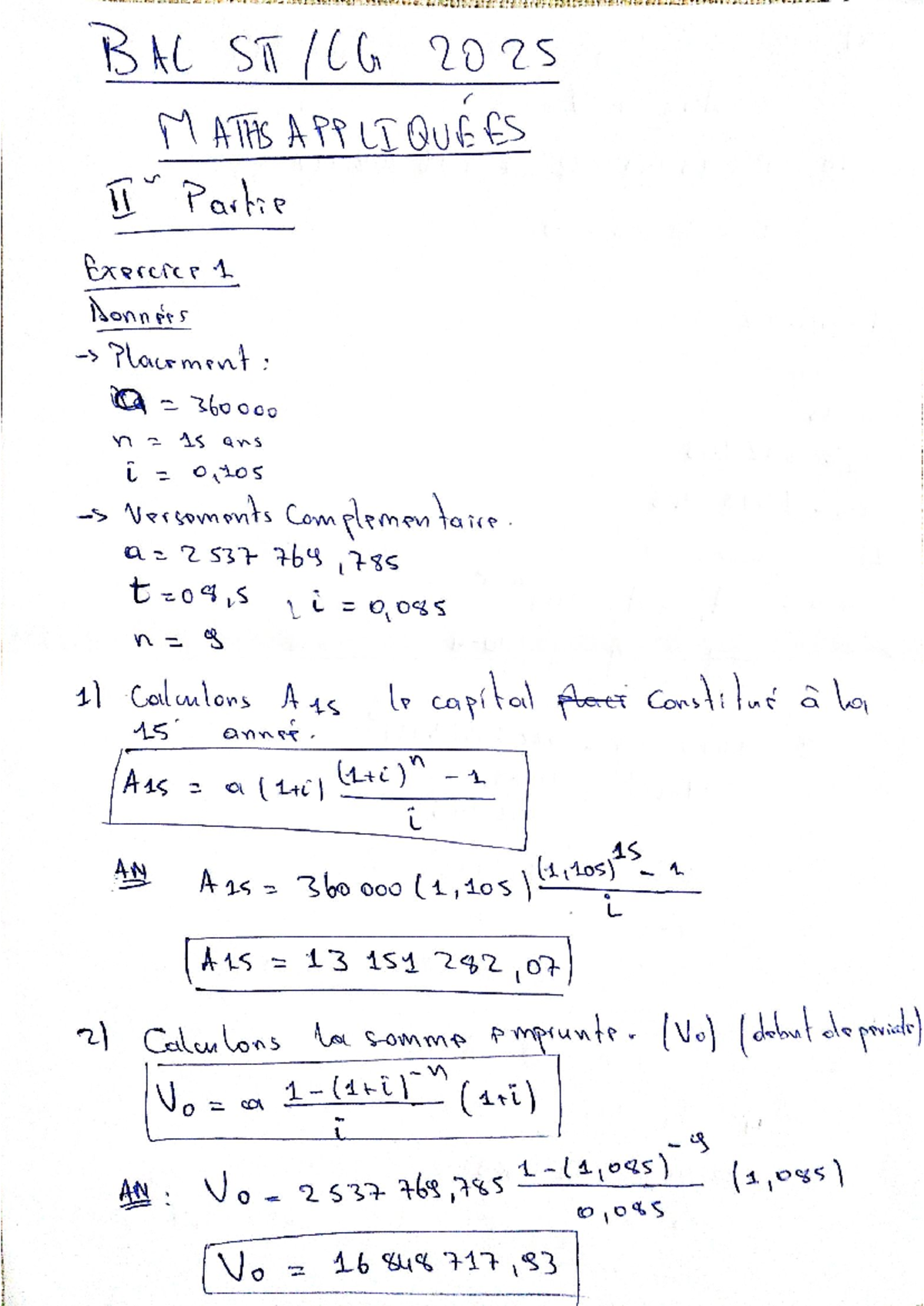 BAC ST 2025 Math Appliquées: Correction Exercice et Calculs - Studocu