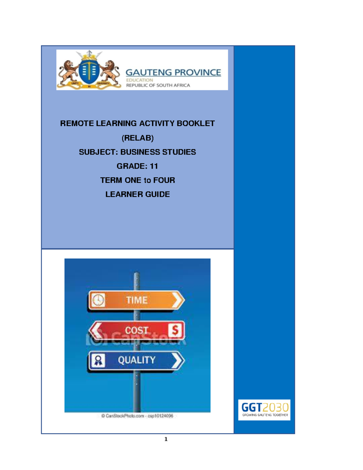 Business Studies Grade 11 Relab Learner Guide: Terms One to Four ...