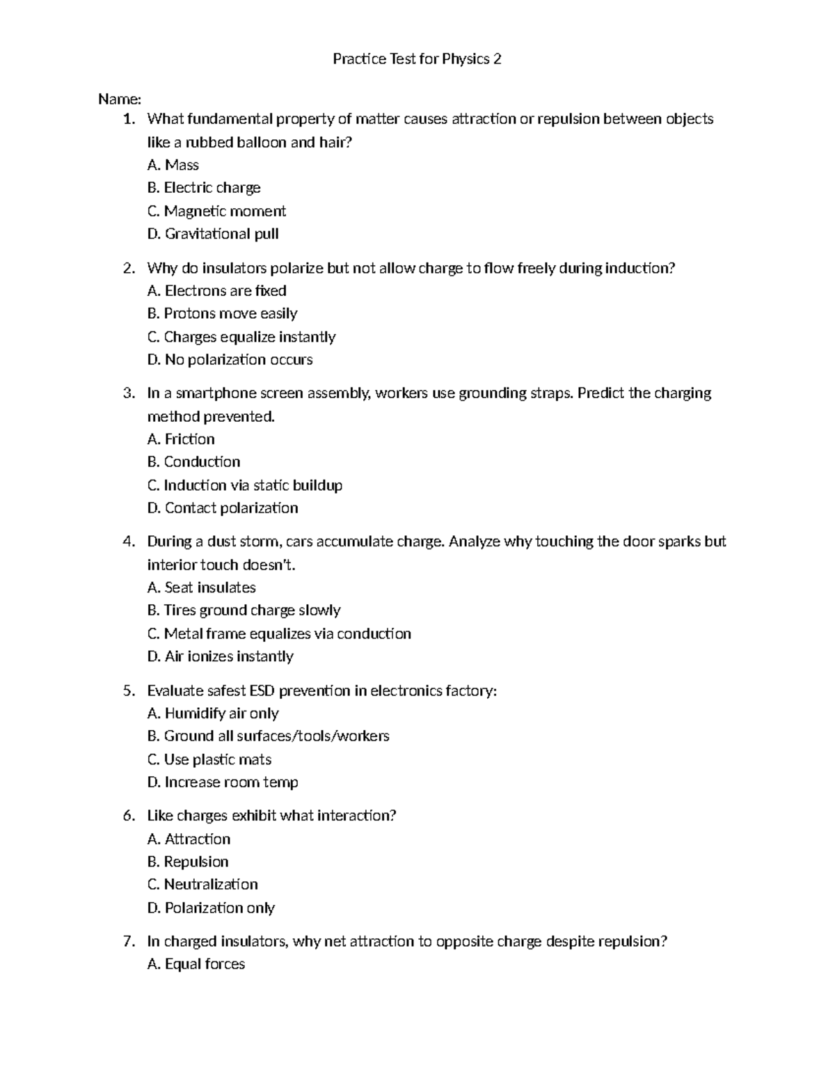 Physics 2 Practice Test: Mastery Questions and Answers - Studocu